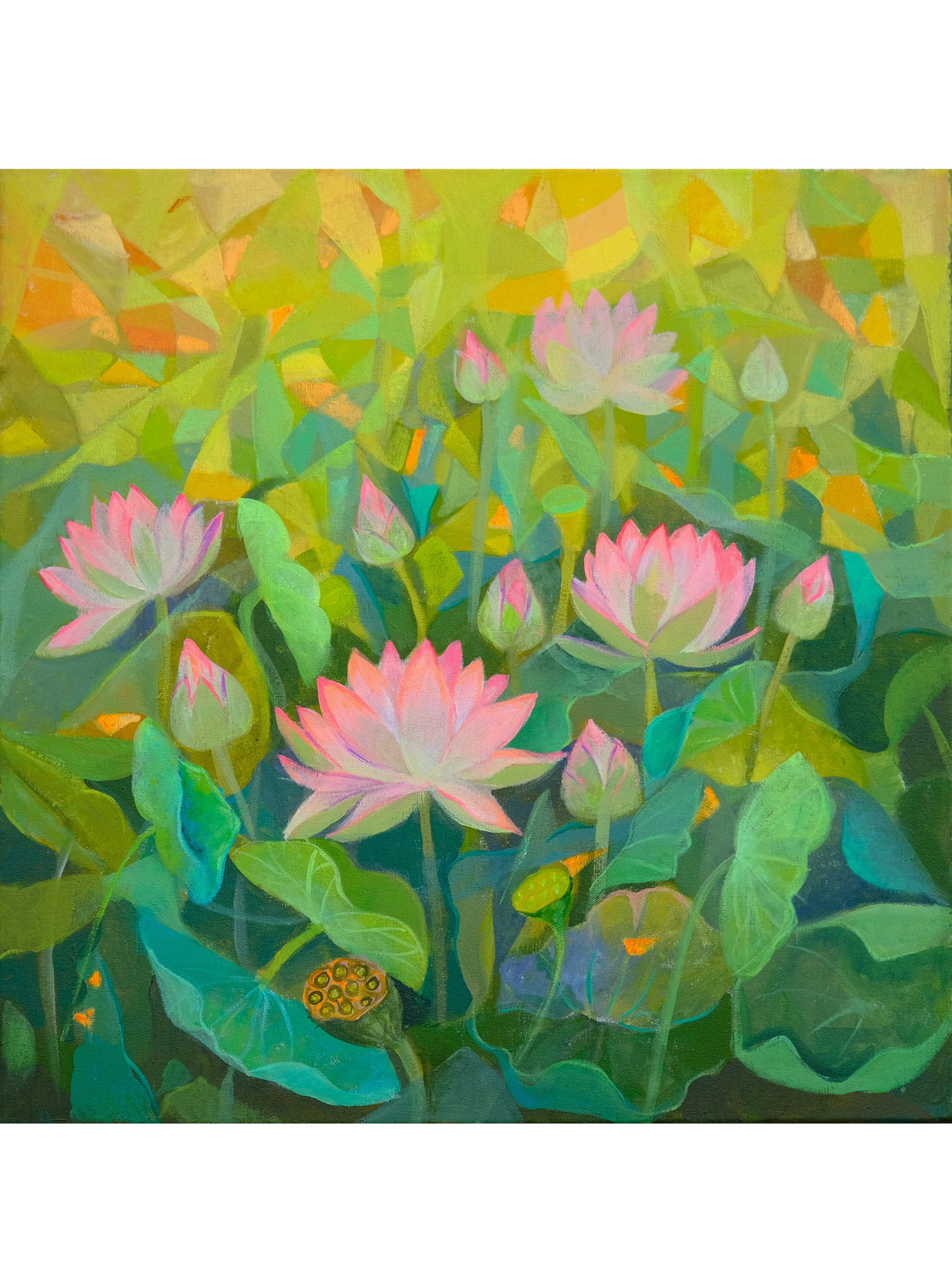 Exotic India Colorful Pond With Beautiful Lotus Flowers Painting | Acrylic On Canvas | By Sumita ...